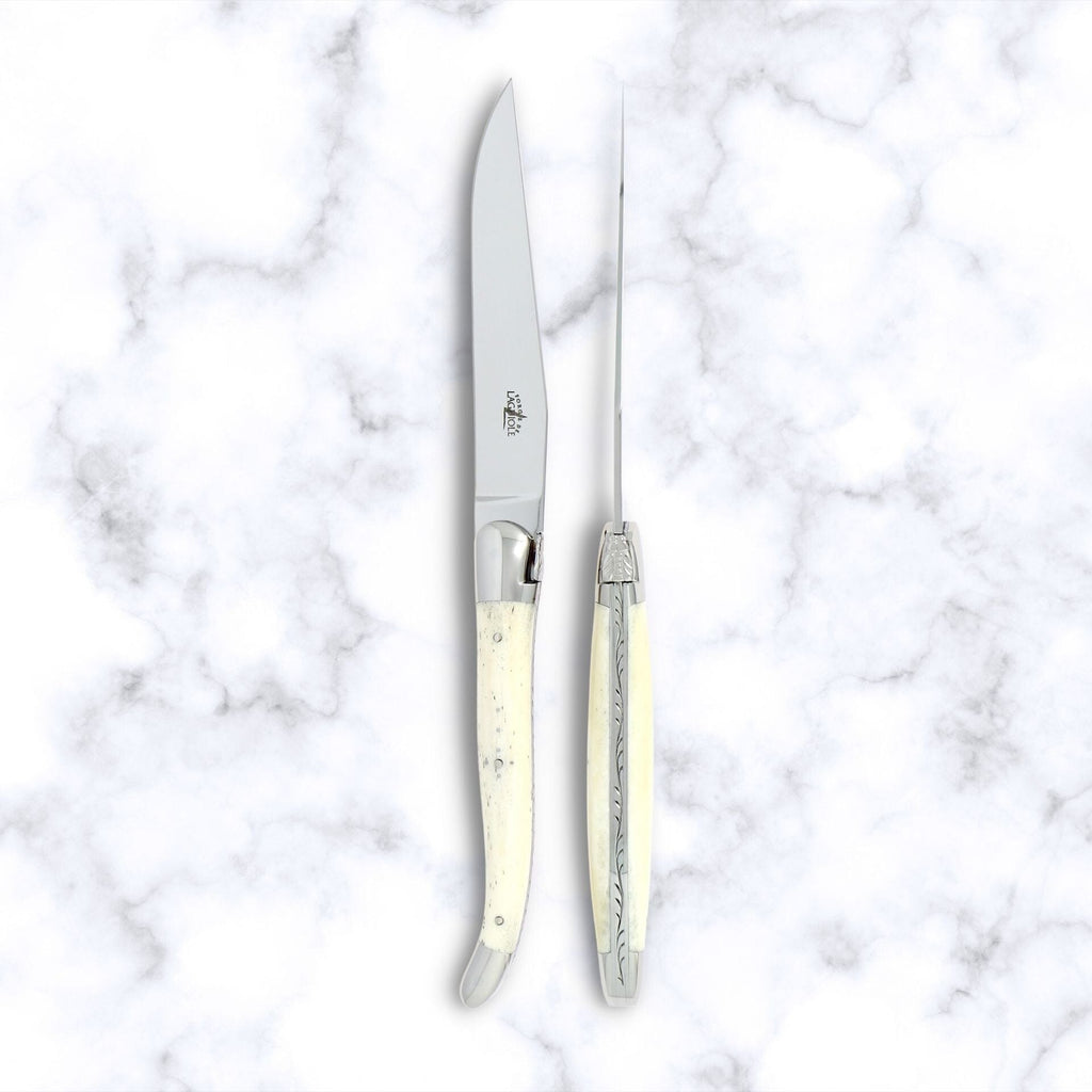 Forge de Laguiole - Biffknivsett (2 kniver) Bone - Shiny – Arons AS